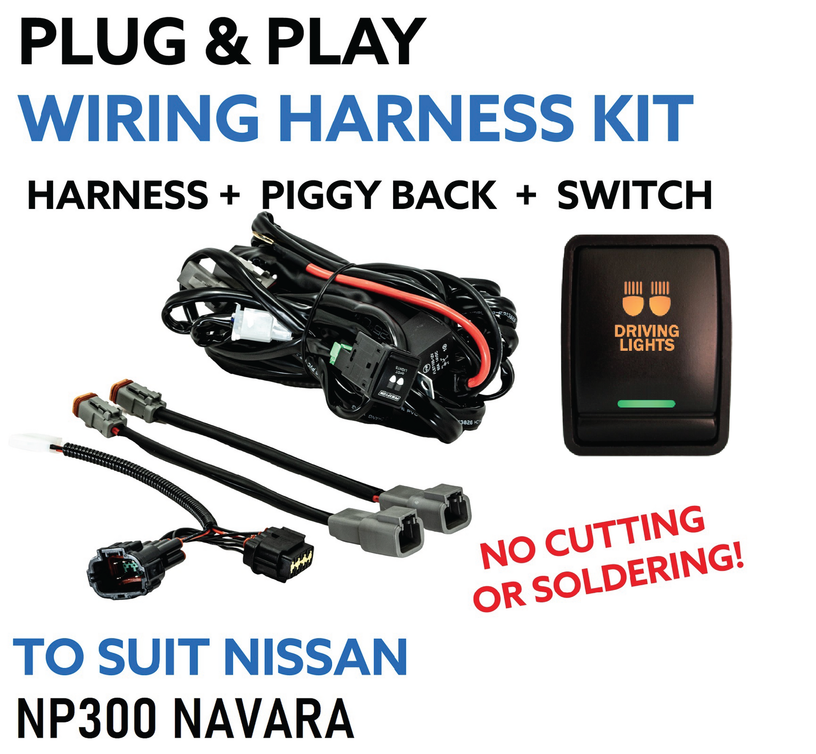 Plug & Play Driving Light / Lightbar Wiring Harness Suit Nissan Navara NP300 / D23